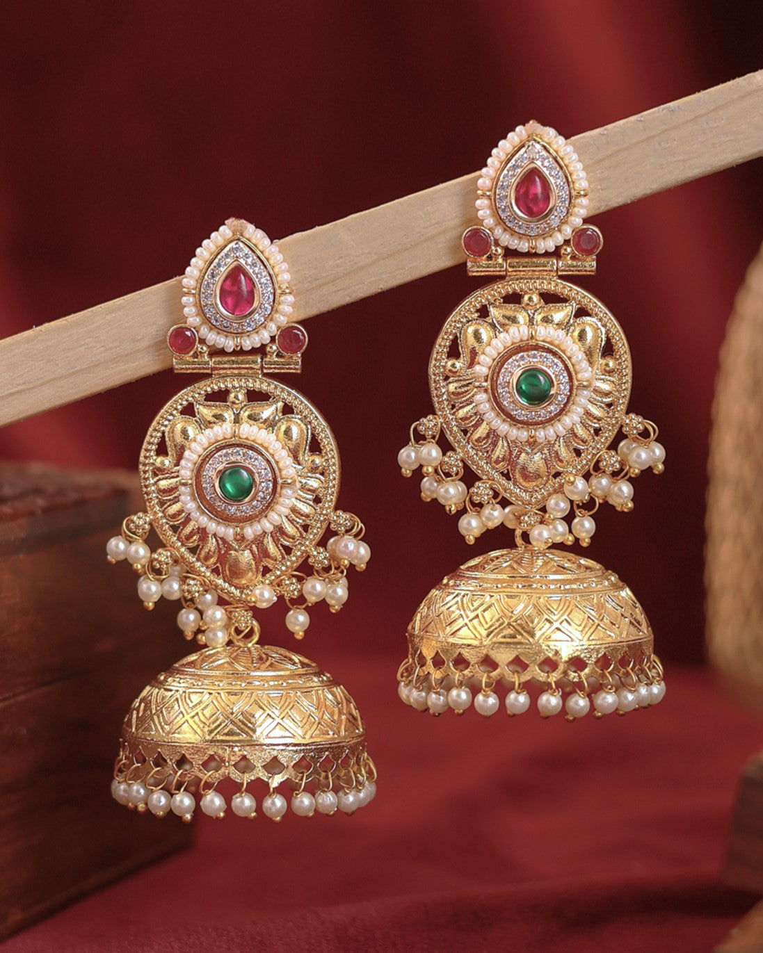 Manjusha Premium Gold Jhumki – Krishaz