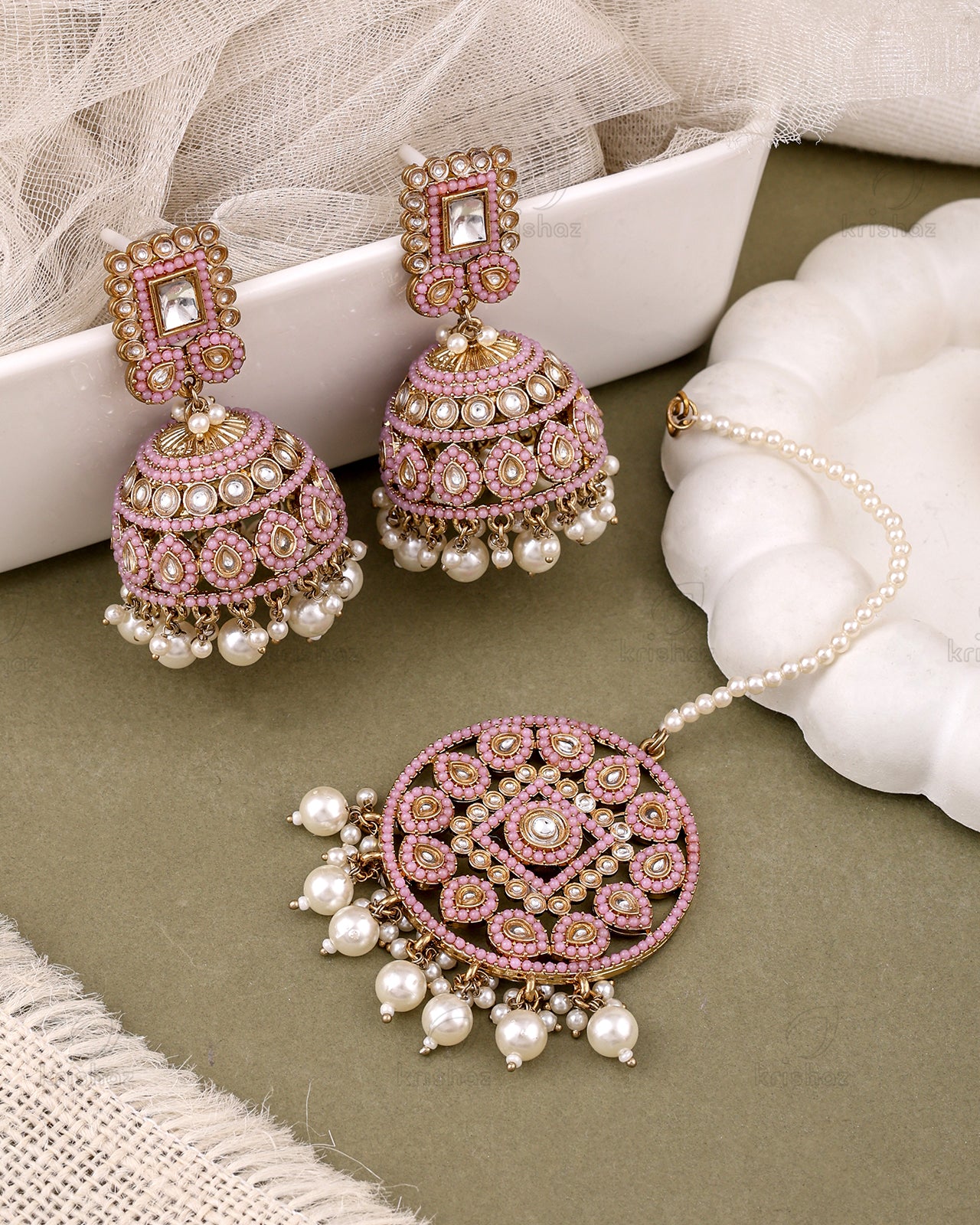 Rukhsar Pakistani Kundan Jhumki With Mangtika – Krishaz
